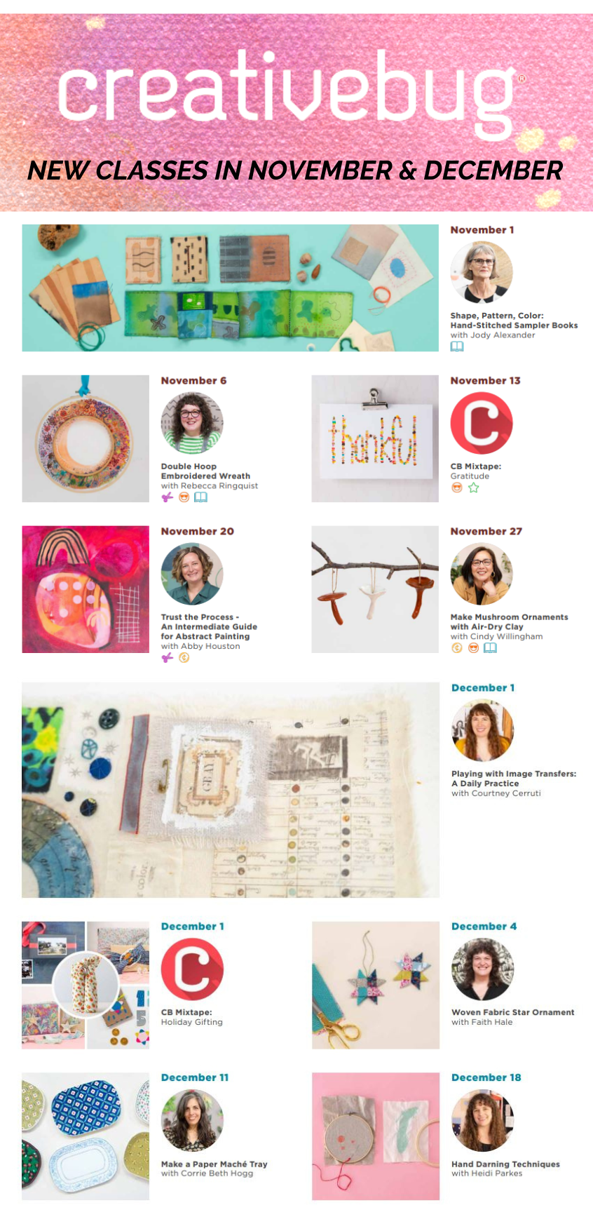 New CreativeBug Courses Coming in November & December 2024 | Bedford Public Library